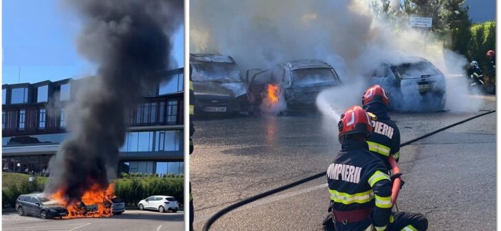 Au luat foc una de la cealalta. 3 masini in flacari intr-o parcare, sofer ranit. VIDEO - Opinia ...